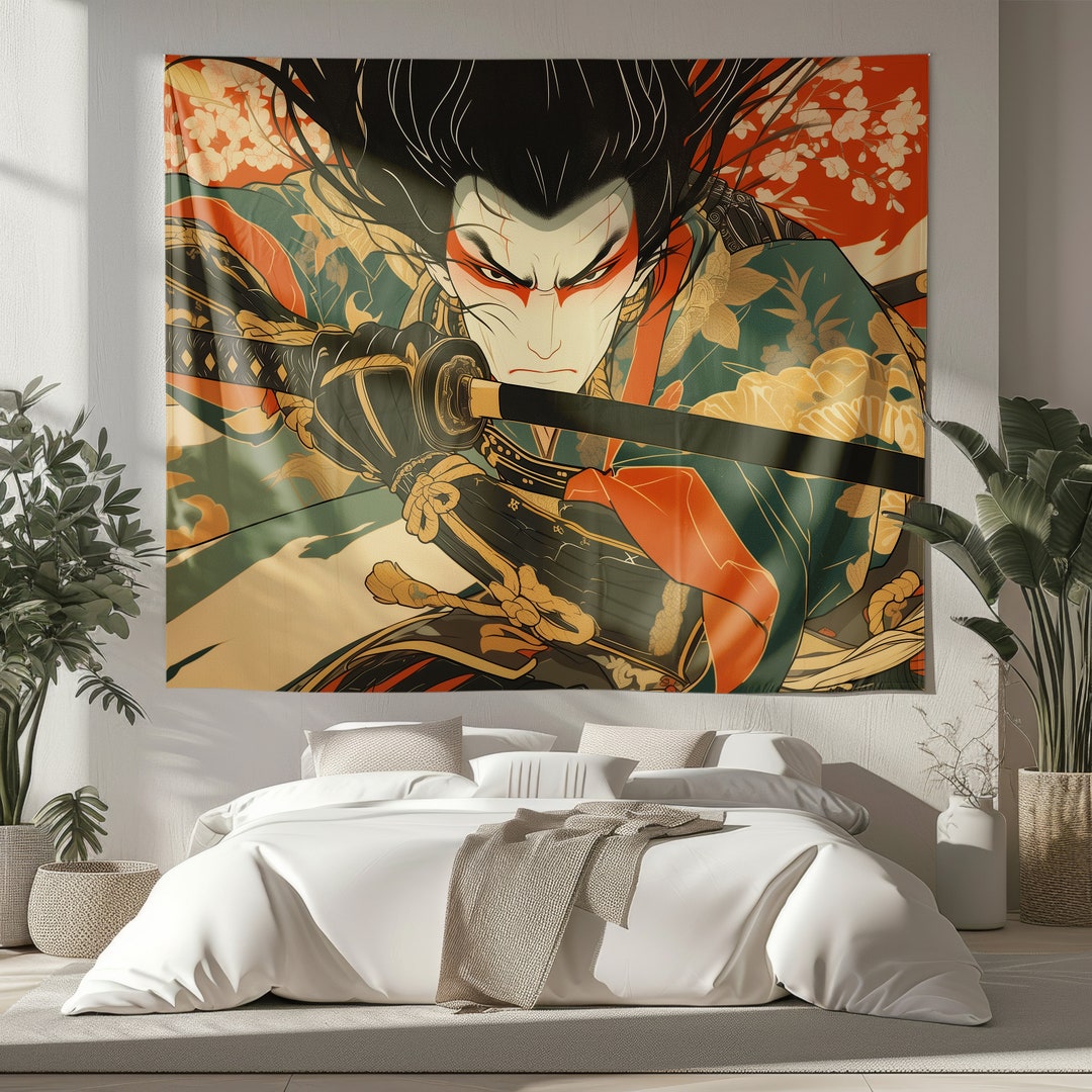 Traditional Japanese Art, Edo Period Samurai Warrior Tapestry, Ukiyo-e ...