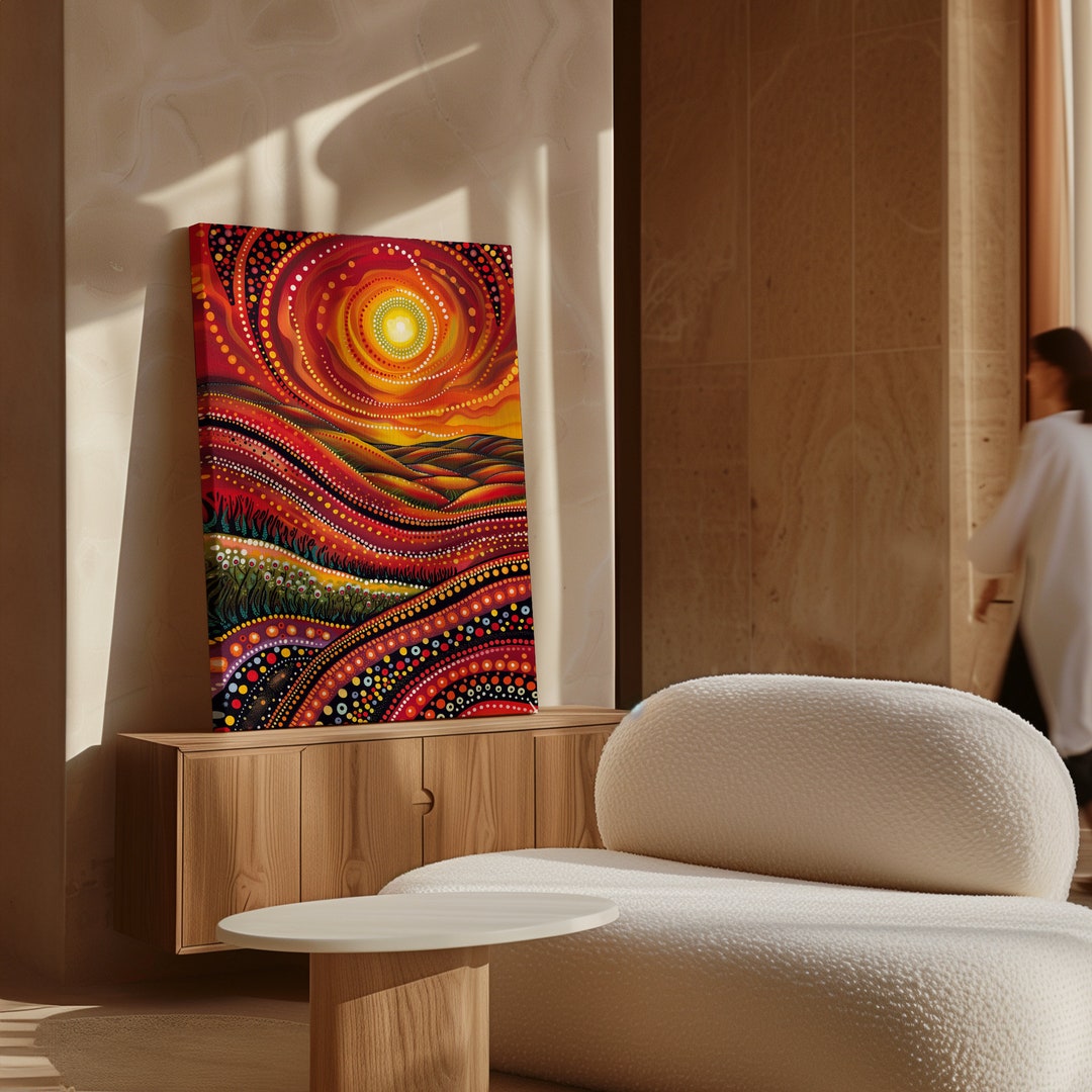 Original & Authentic Aboriginal Art Piece Extra Large Canvas, Sunset ...
