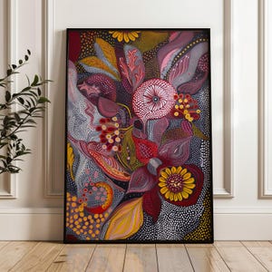 Aboriginal Dot Art Floral Print, Colorful Australian Indigenous ...