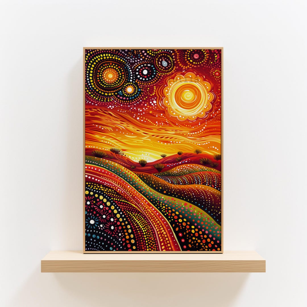 Australian Aboriginal Sunset Art – Dot Painting Dreamtime Meadow ...