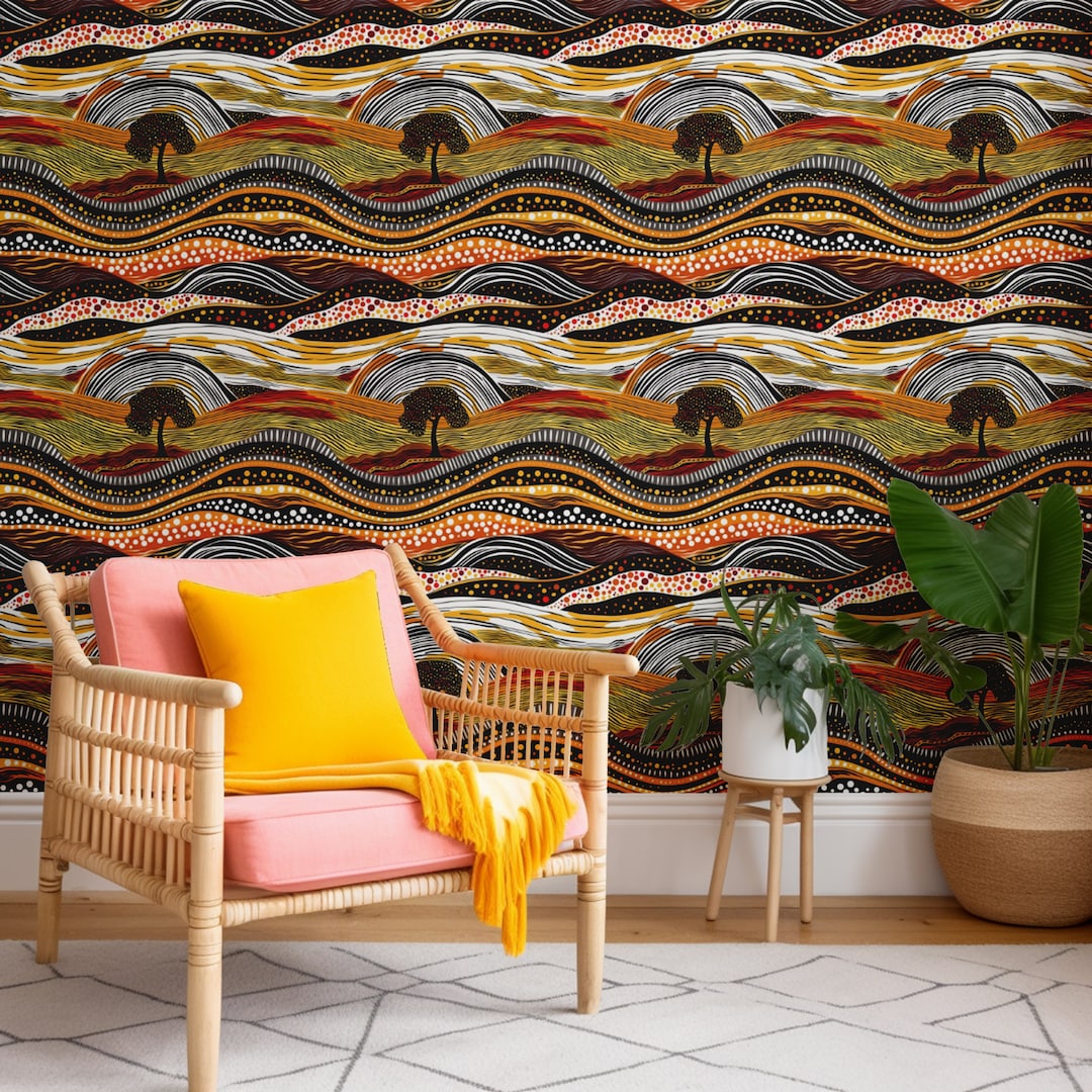 Abstract Meadow Accent Wallpaper Peel and Stick, Indigenous Australian ...