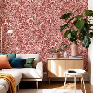 Marigold William Morris Red Botanical Wallpaper, Peel & Stick Floral ...