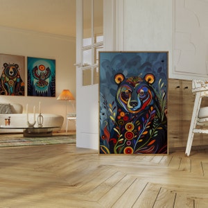 Canadian Animal Aboriginal Artwork, Colorful Inuit Inspired Bear Poster ...