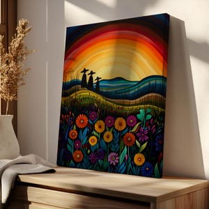 Sunset Aboriginal Canvas Inspired by Canadian Indigenous Artwork ...