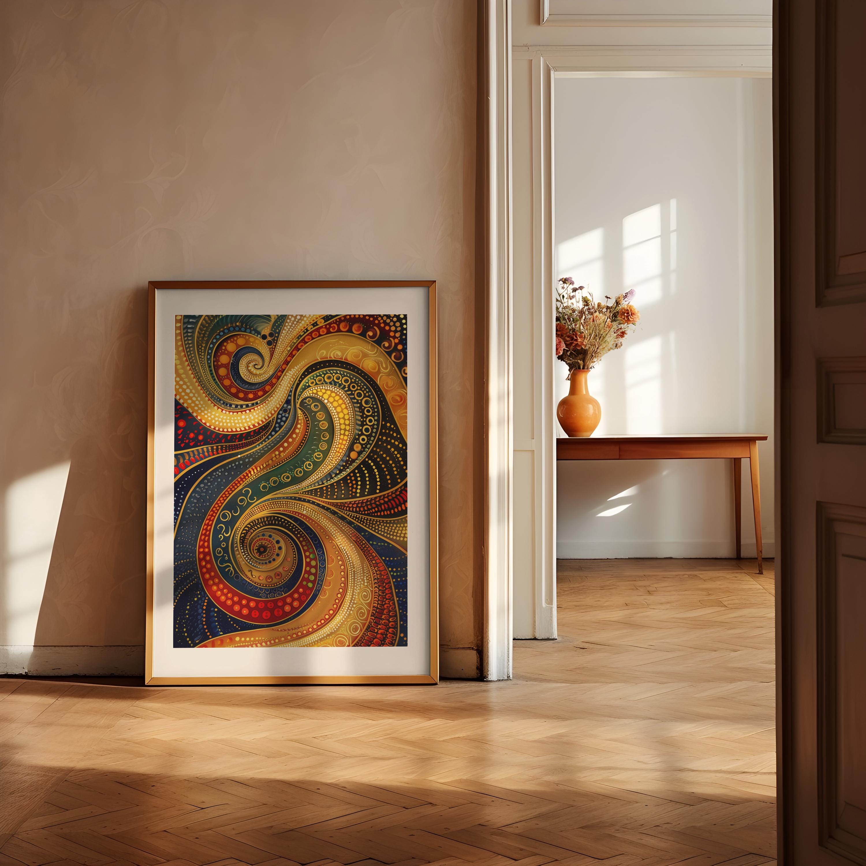 Australian Aboriginal Dreamtime Art Style Poster, Vibrant Dot Painting ...