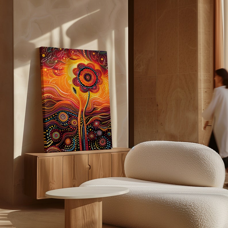 Flower Aboriginal Australian Print on Canvas, Dreamtime Dot Painting ...