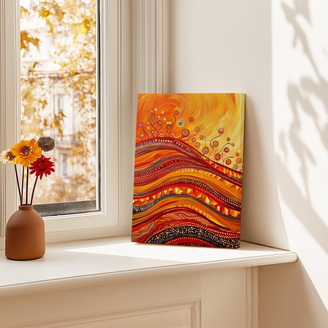 Aboriginal Dot Art Inspired Canvas, Large Abstract Meadow Print ...
