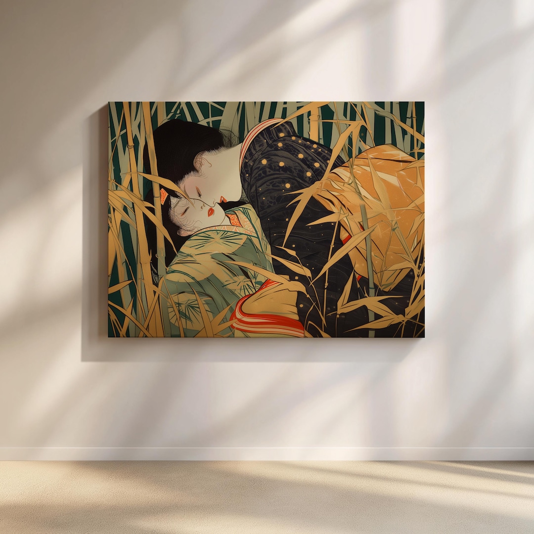 Japanese Shunga Ukiyo-e Style Canvas – Romantic Edo Period Geishas ...