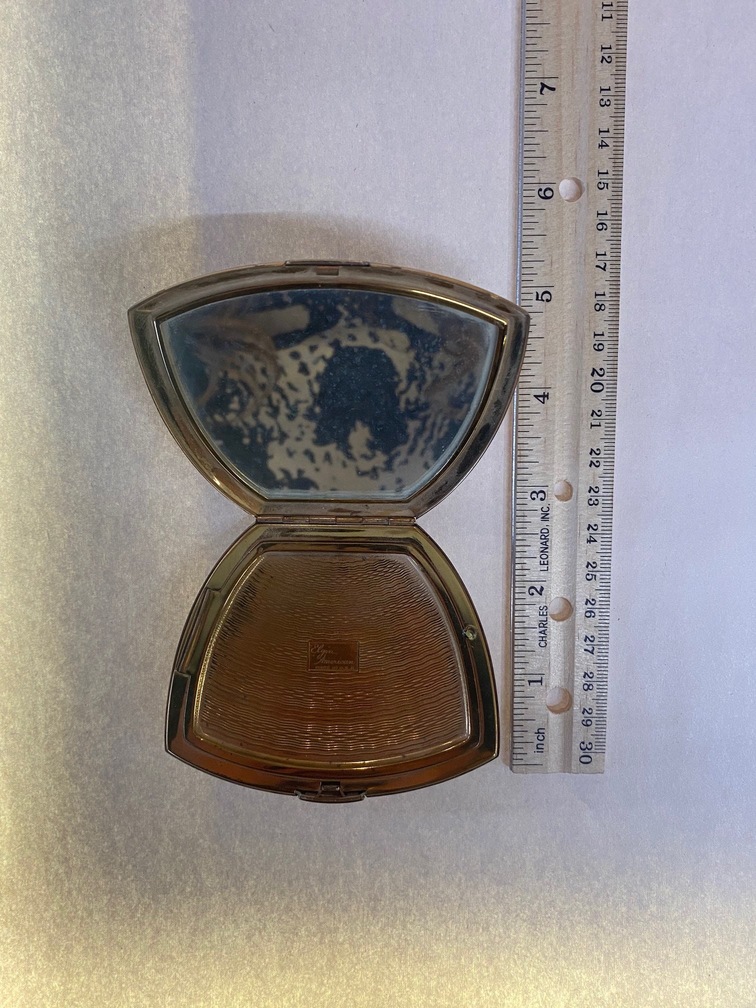 Vintage/antique Elgin American Brass Mirror and Powder Clam Shaped ...