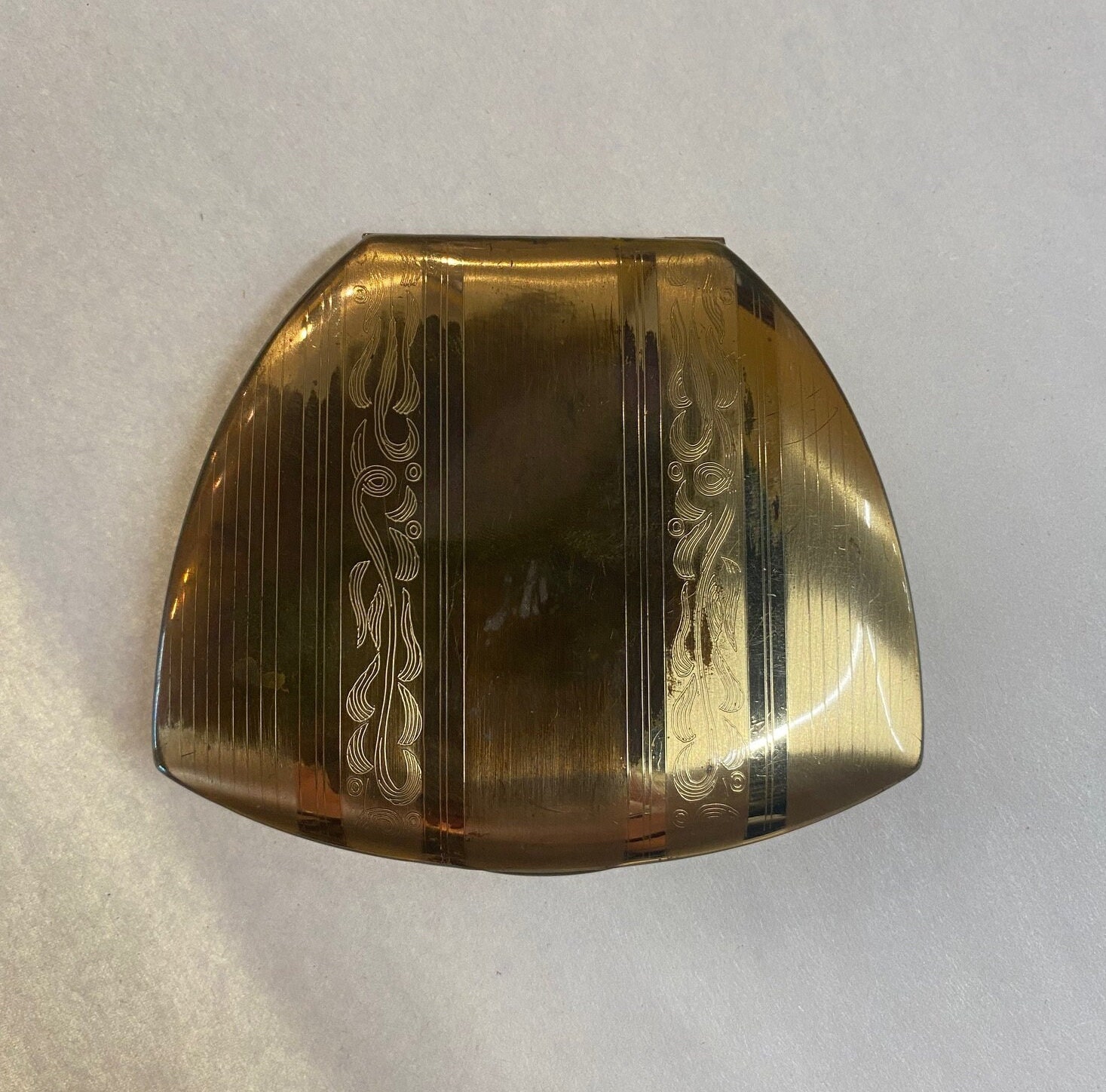 Vintage/antique Elgin American Brass Mirror and Powder Clam Shaped ...