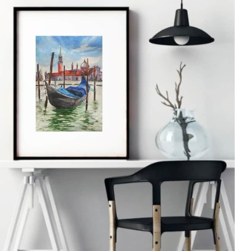 Venice Original Watercolor Gondola Painting Italian Travel Wall Decor ...