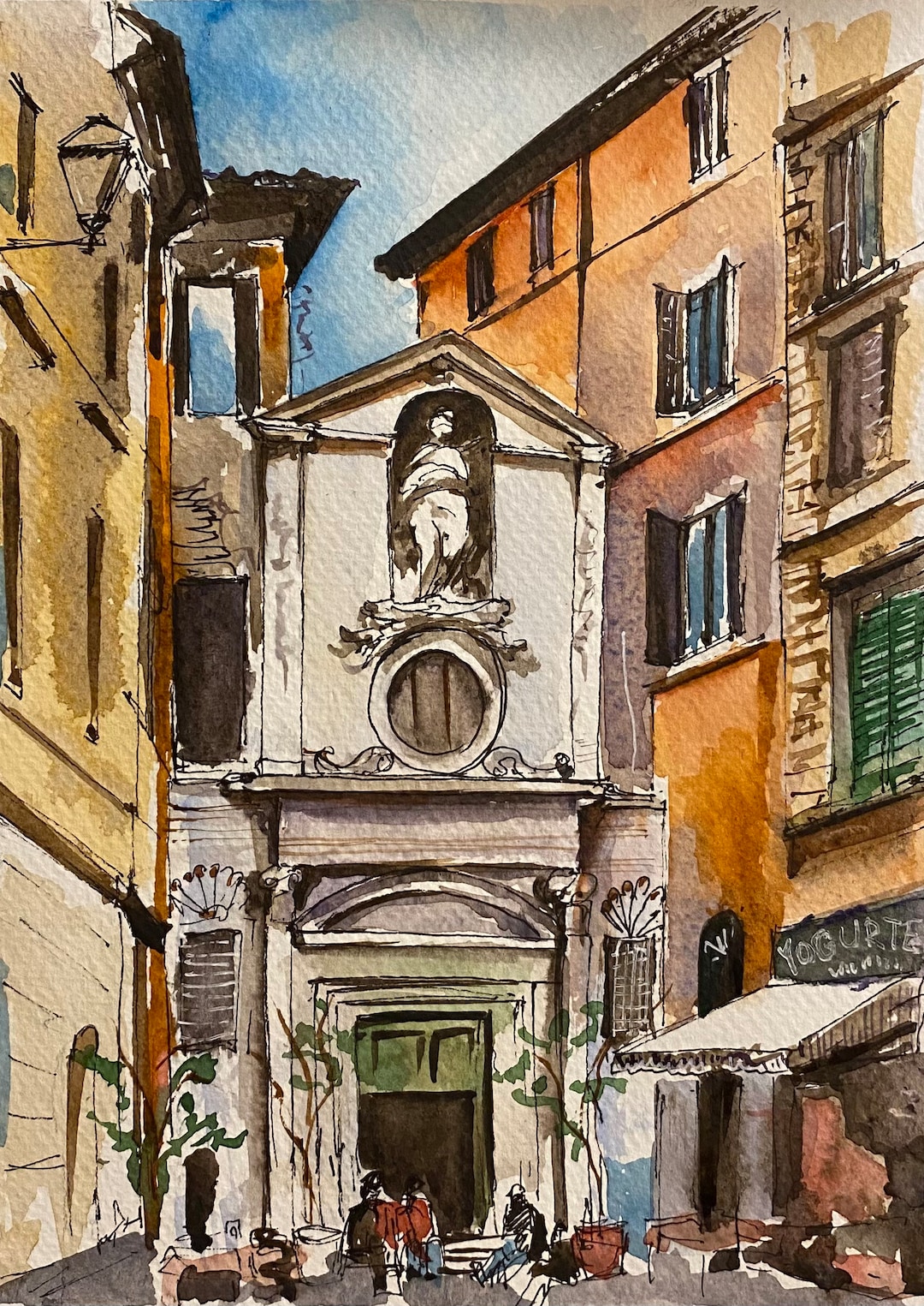 Rome Italy Original Watercolor Painting the Church of Santa Barbara Dei ...