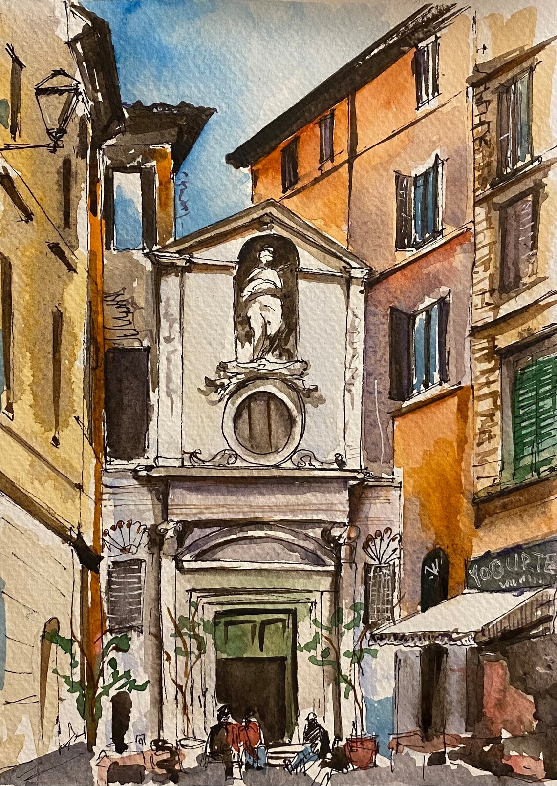 Rome Italy Original Watercolor Painting the Church of Santa Barbara Dei ...