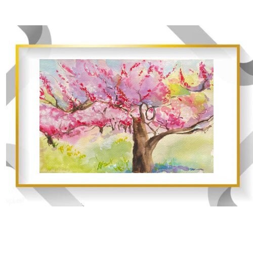 Blossom Sakura Original Watercolor Painting Pink Trees Wall Decor - Etsy
