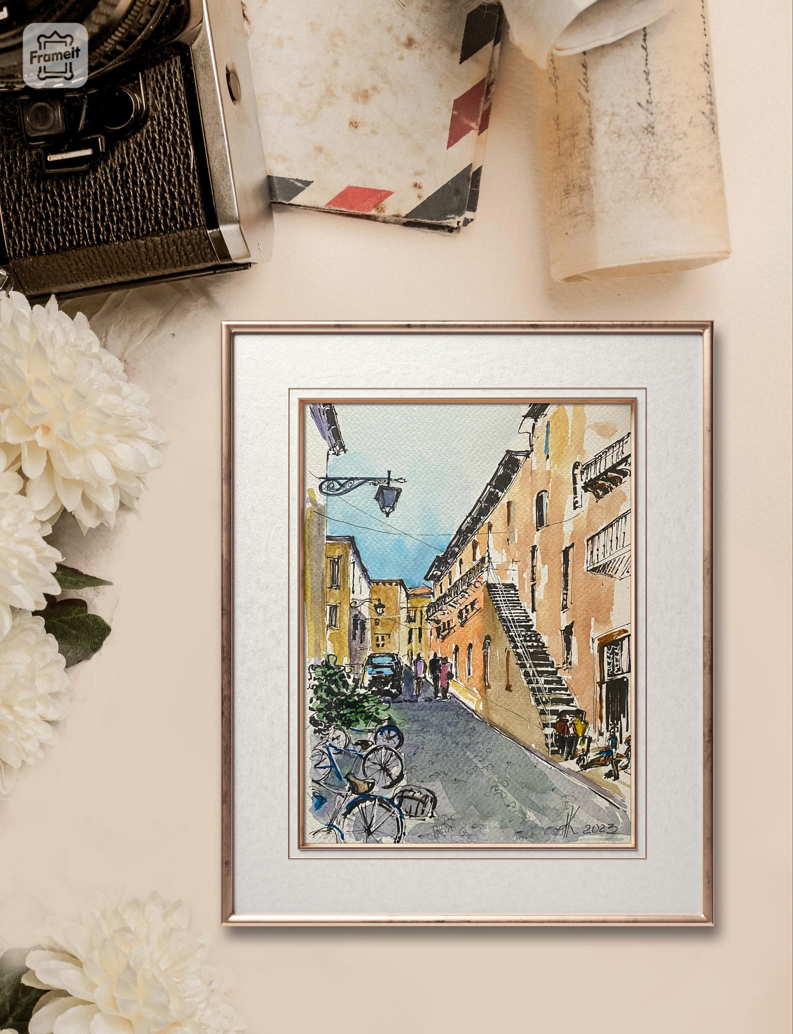 Italy Original Watercolor Painting Verona Artwork Old City Wall Decor ...