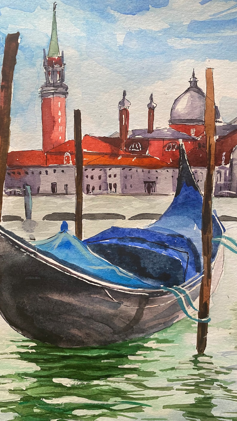 Venice Original Watercolor Gondola Painting Italian Travel Wall Decor ...