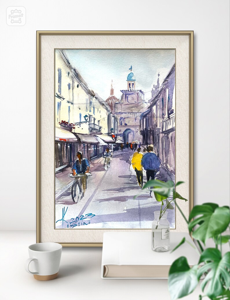Italy Original Watercolor Painting Crema City Artwork Italian Travel ...