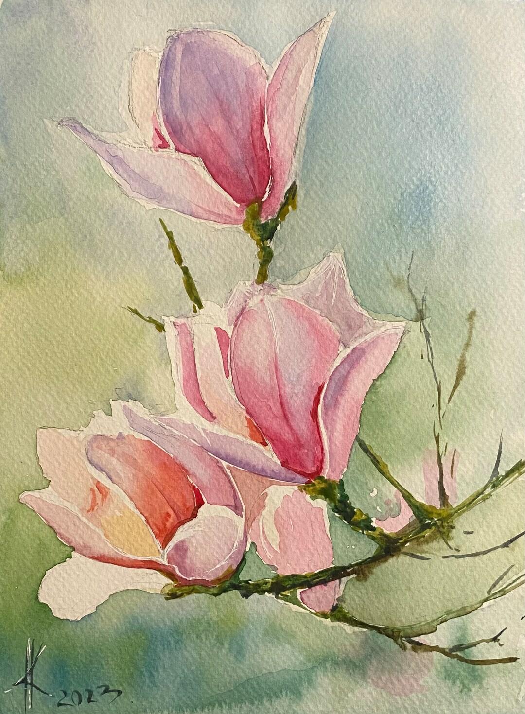 Magnolia Flower Original Watercolor Painting - Etsy