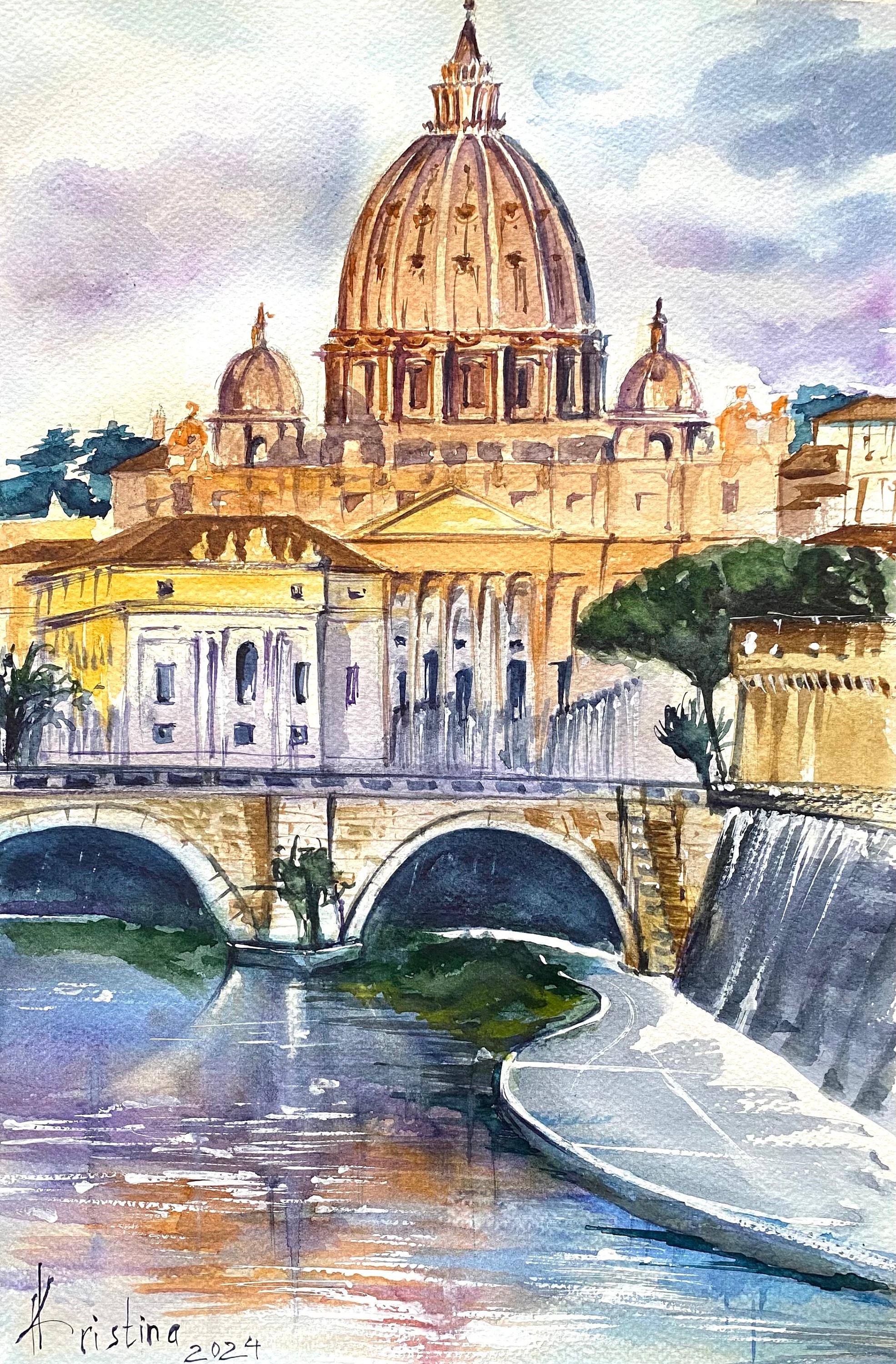 Rome Saint Peter’s Cathedral Original Watercolor Painting St Peter ...