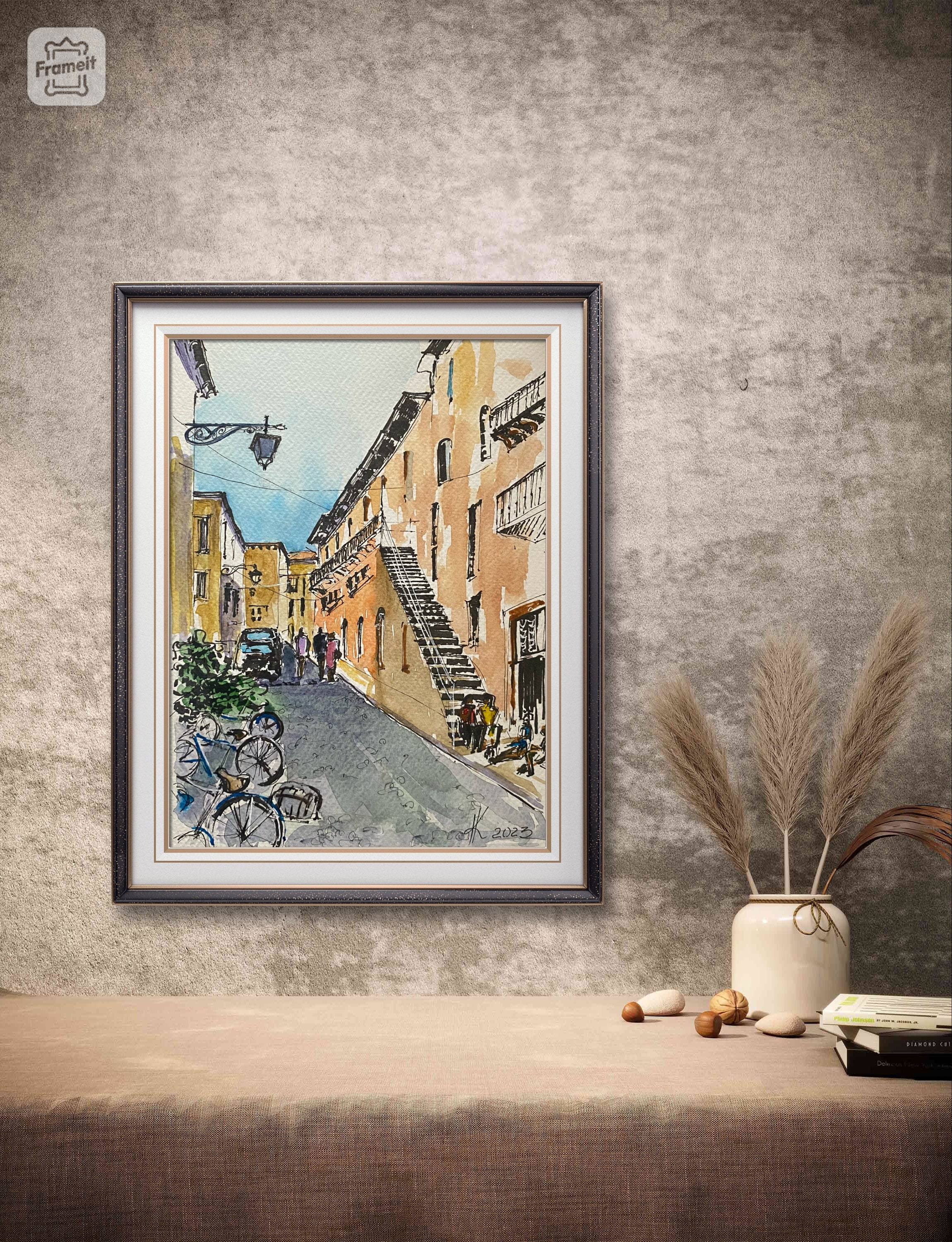 Italy Original Watercolor Painting Verona Artwork Old City Wall Decor ...