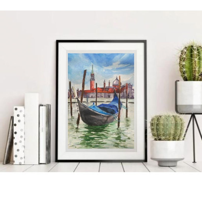 Venice Original Watercolor Gondola Painting Italian Travel Wall Decor ...