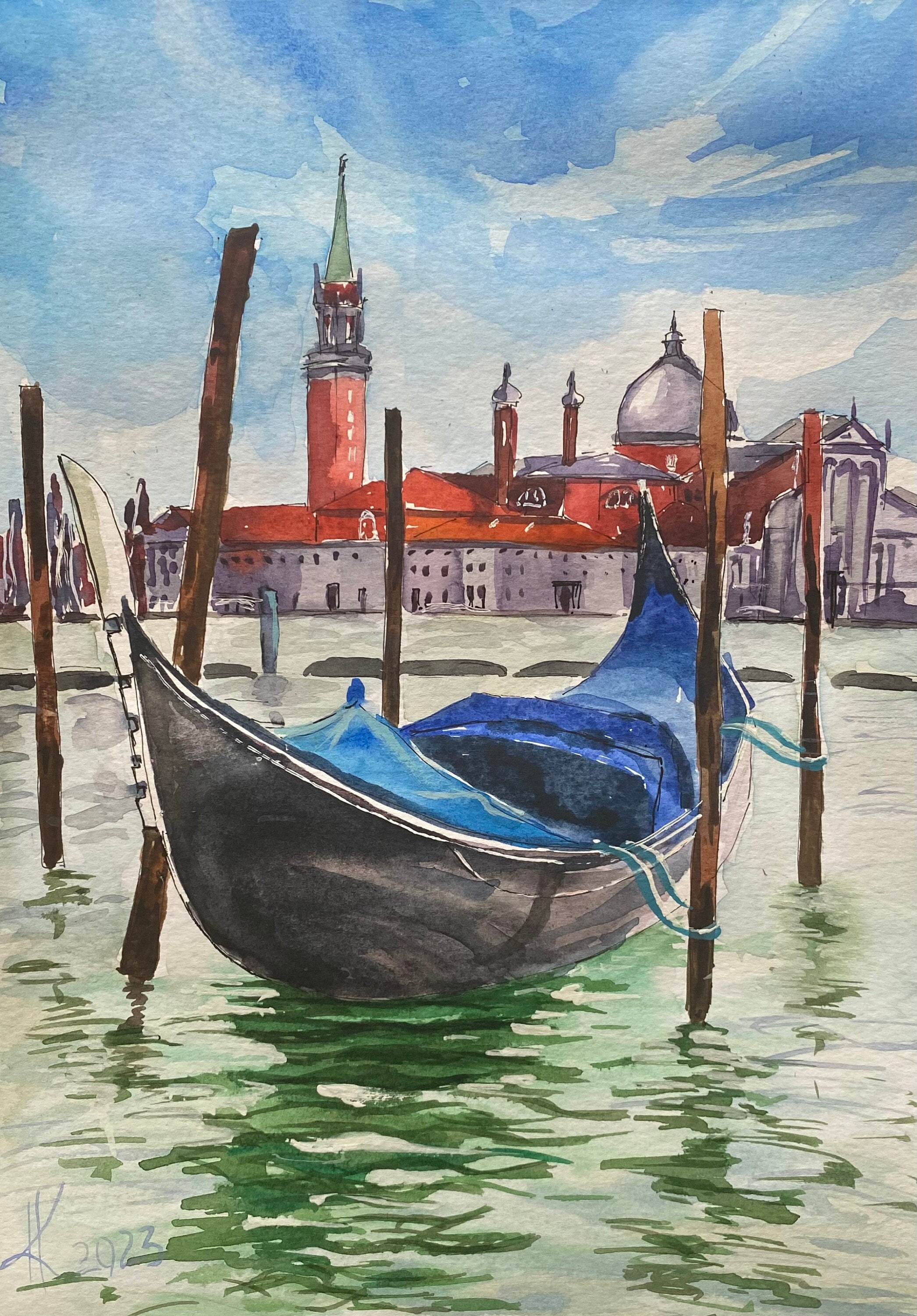Venice Original Watercolor Gondola Painting Italian Travel Wall Decor ...