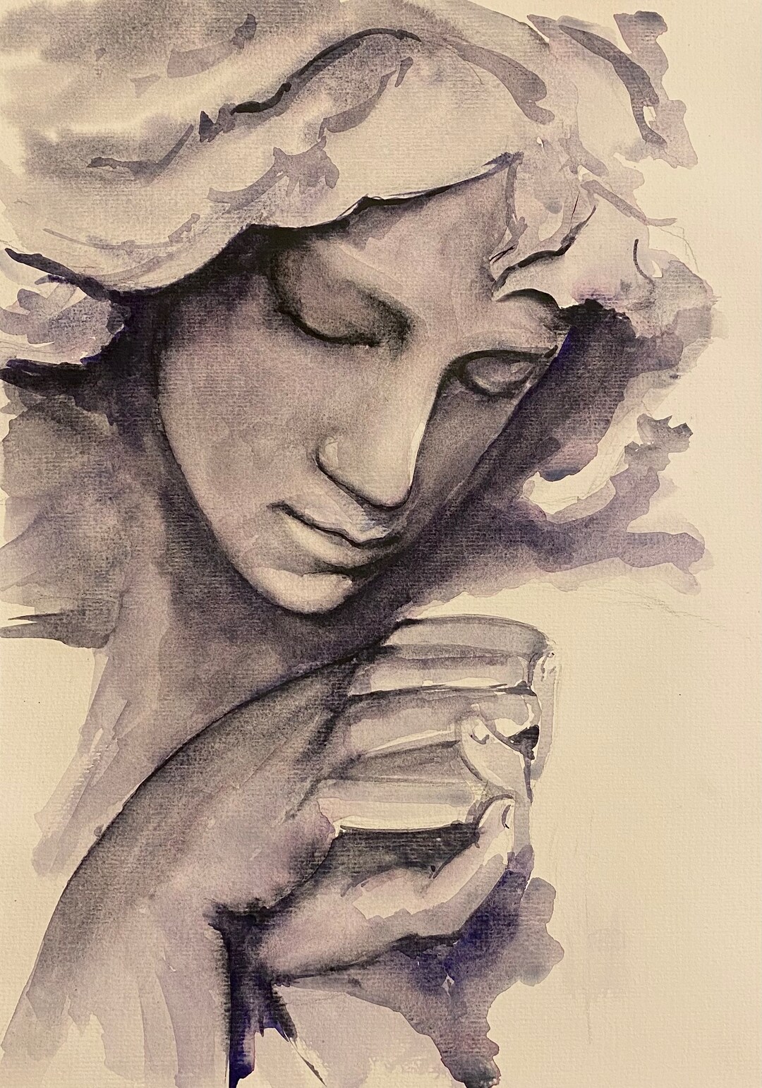 Praying Angel Original Watercolor Painting Antique Statue Artwork - Etsy