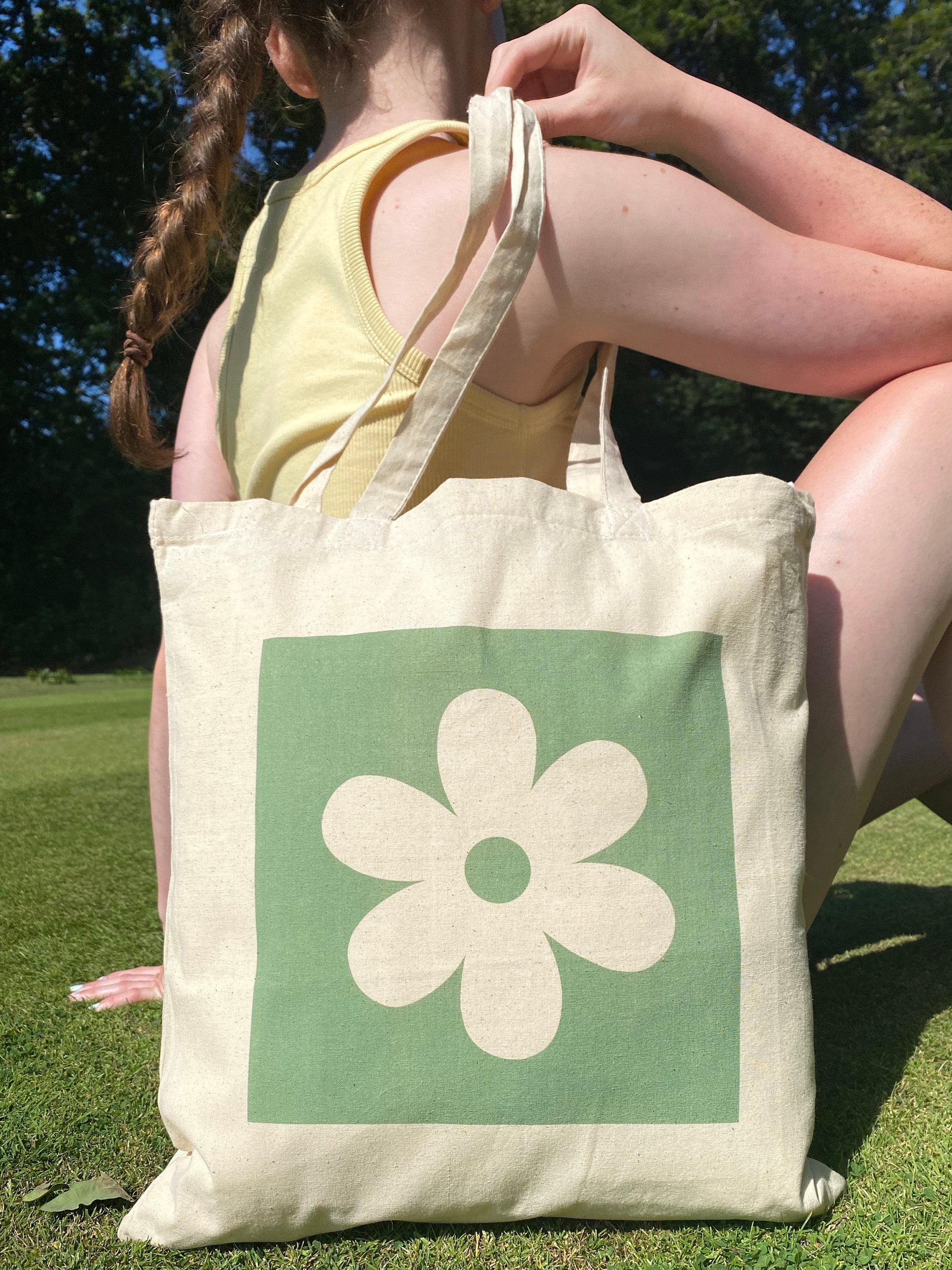 Flower Tote Bag Cute Tote Bag Cotton Reusable Flower - Etsy