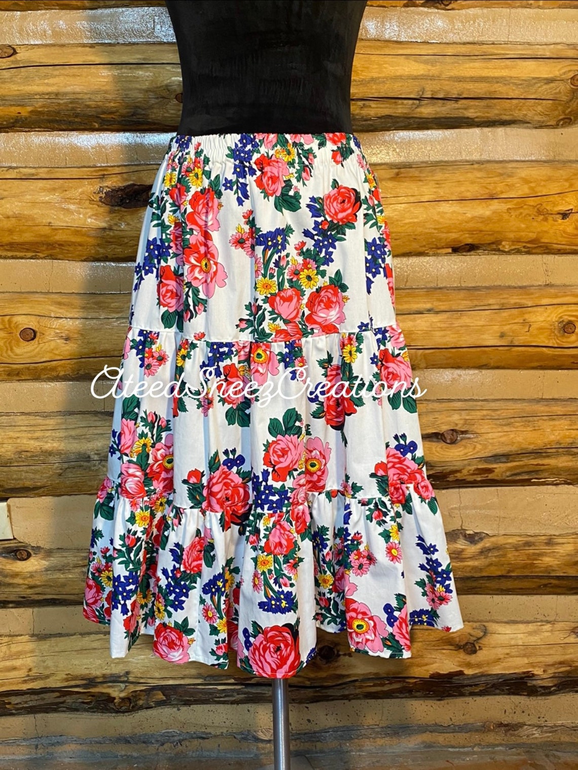 Navajo Sani 3 Tiered COTTON Skirt | Navajo Design Style Floral Scarf ...
