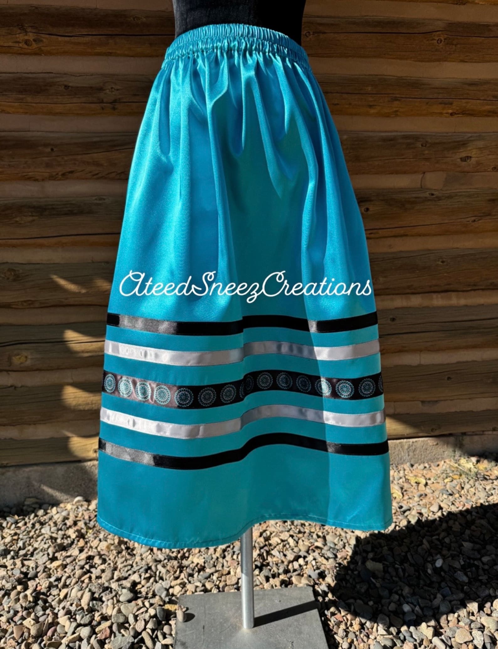 Turquoise Satin Ribbon Skirt | Satin Ribbon Skirt | Native American ...