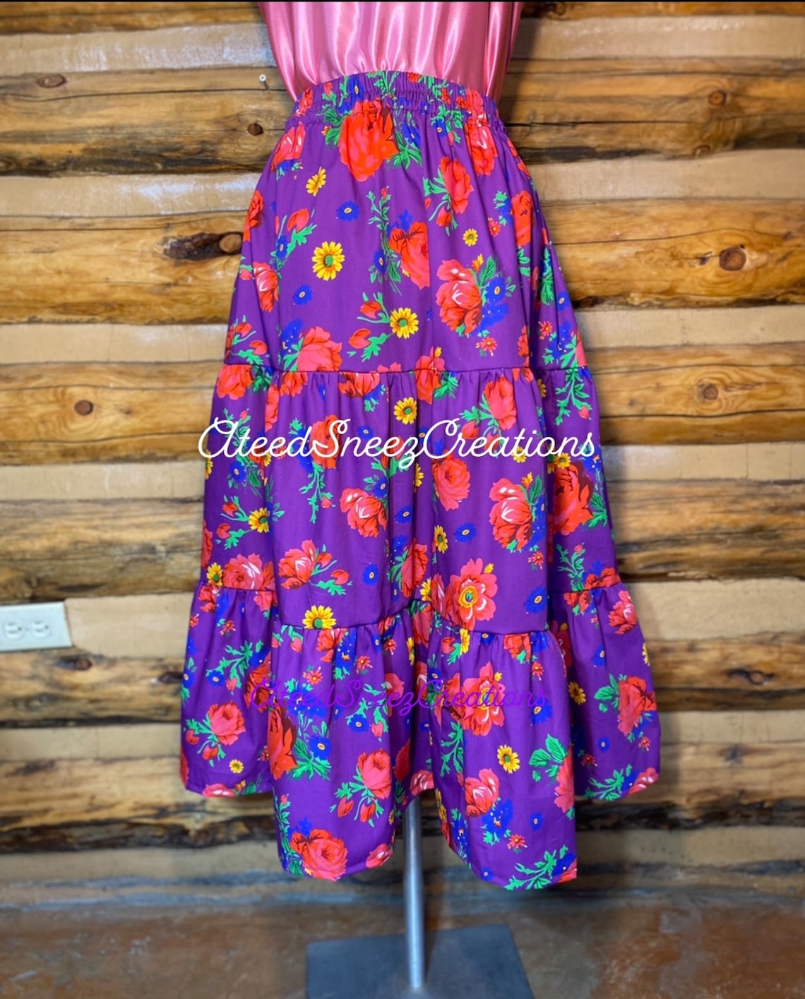 Navajo Sani 3 Tiered COTTON Skirt | Navajo Design Style Floral Scarf ...