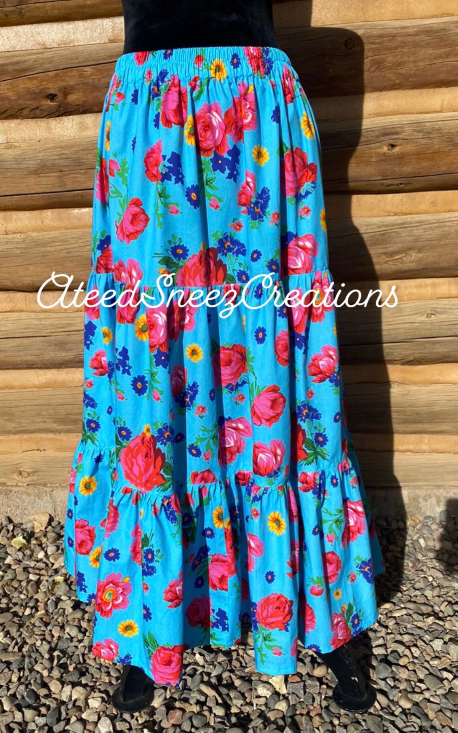 Navajo Sani 3 Tiered COTTON Skirt Navajo Design Style Floral | Etsy