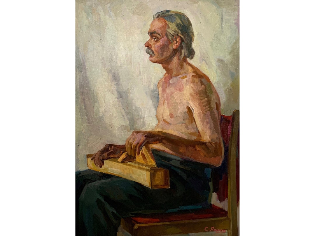 VINTAGE MAN PORTRAIT Original Oil Painting by Soviet Ukrainian Artist S ...