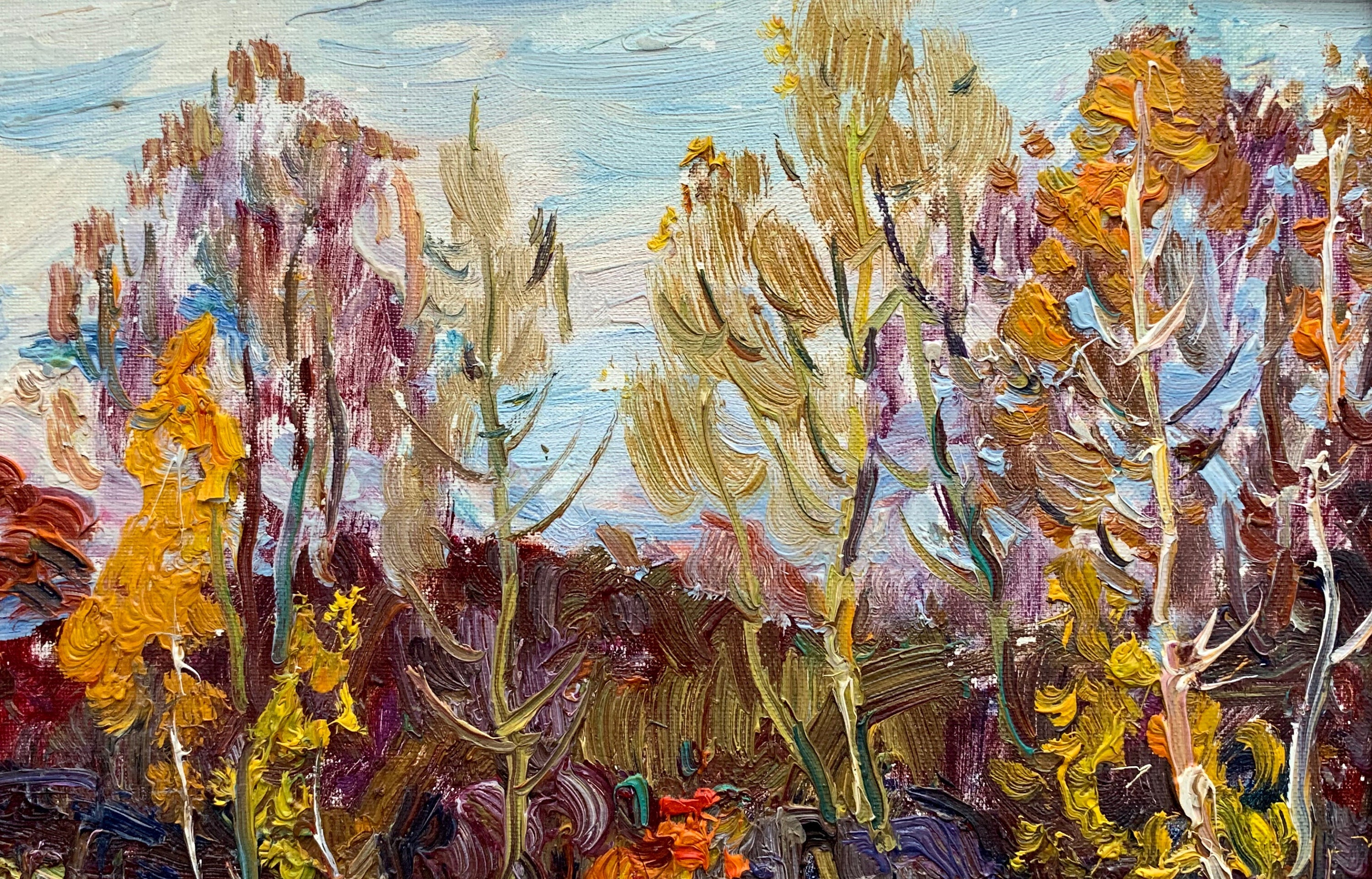 AUTUMN TREES LANDSCAPE Vintage Original Oil Painting by a Soviet ...