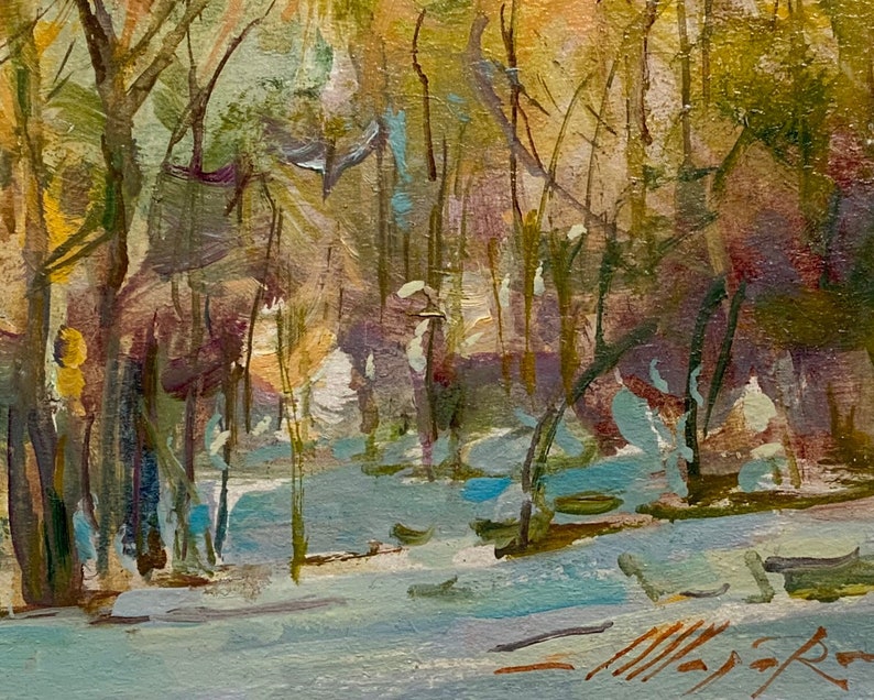 VINTAGE ORIGINAL PAINTING Ukrainian Oil Art. Winter Nature Landscape ...