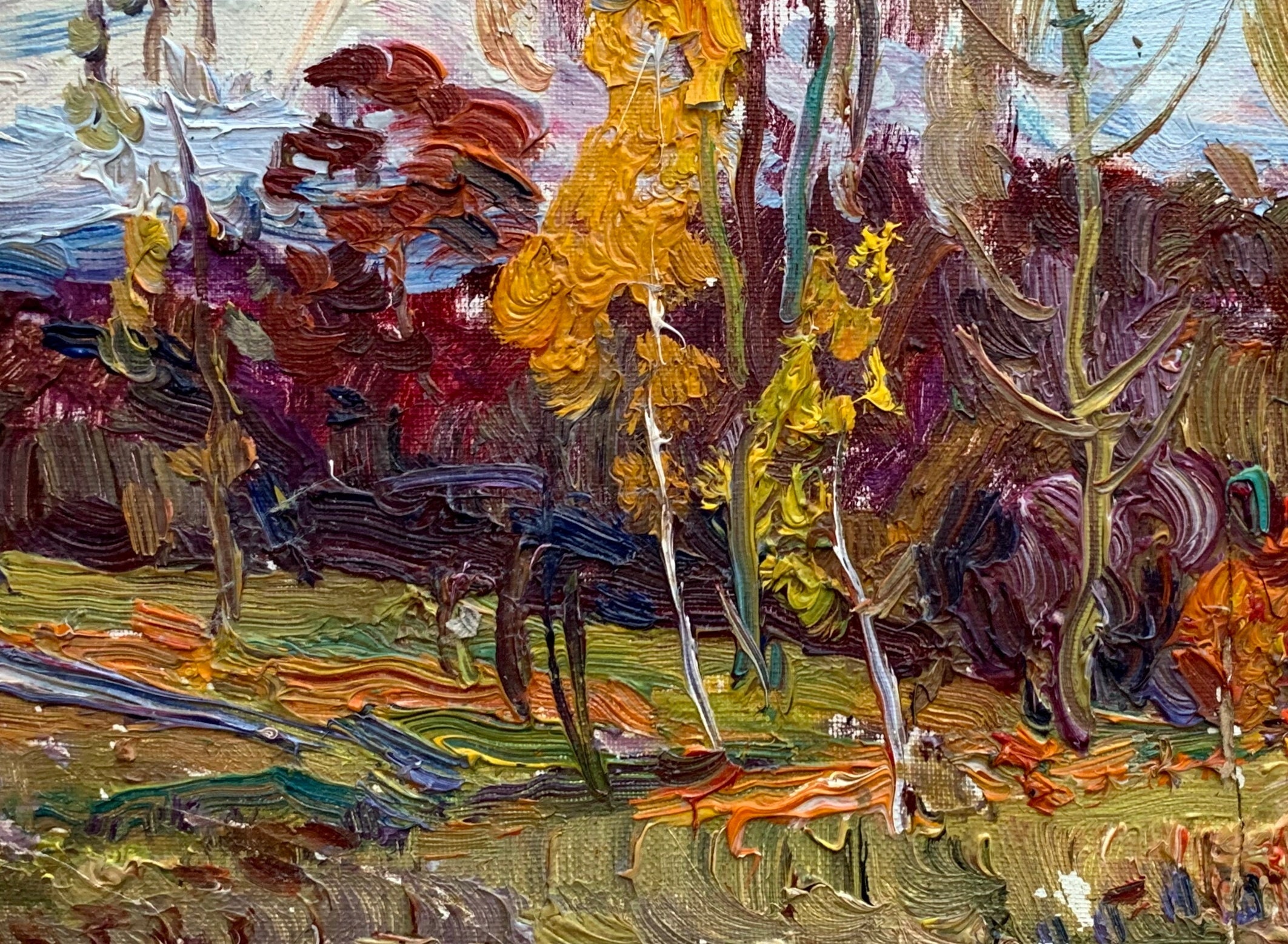 AUTUMN TREES LANDSCAPE Vintage Original Oil Painting by a Soviet ...