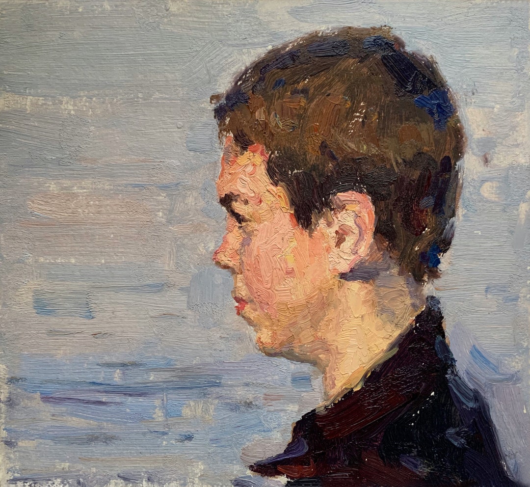 VINTAGE BOY PORTRAIT Male Midcentury Art Child Original Oil Painting ...