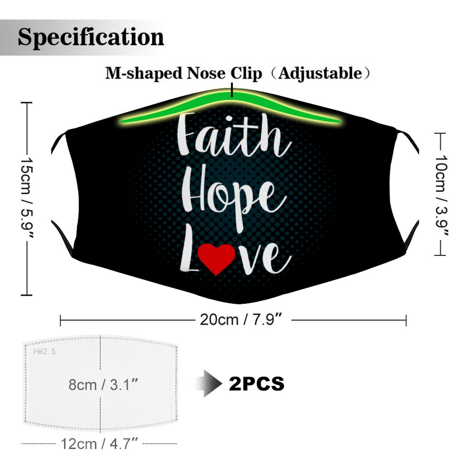 Faith Hope Love Face Mask With Filter for Adults - Etsy