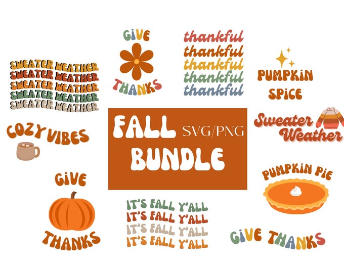 Retro Fall SVG PNG Clipart Bundle Sublimation | Halloween Groovy Trendy ...