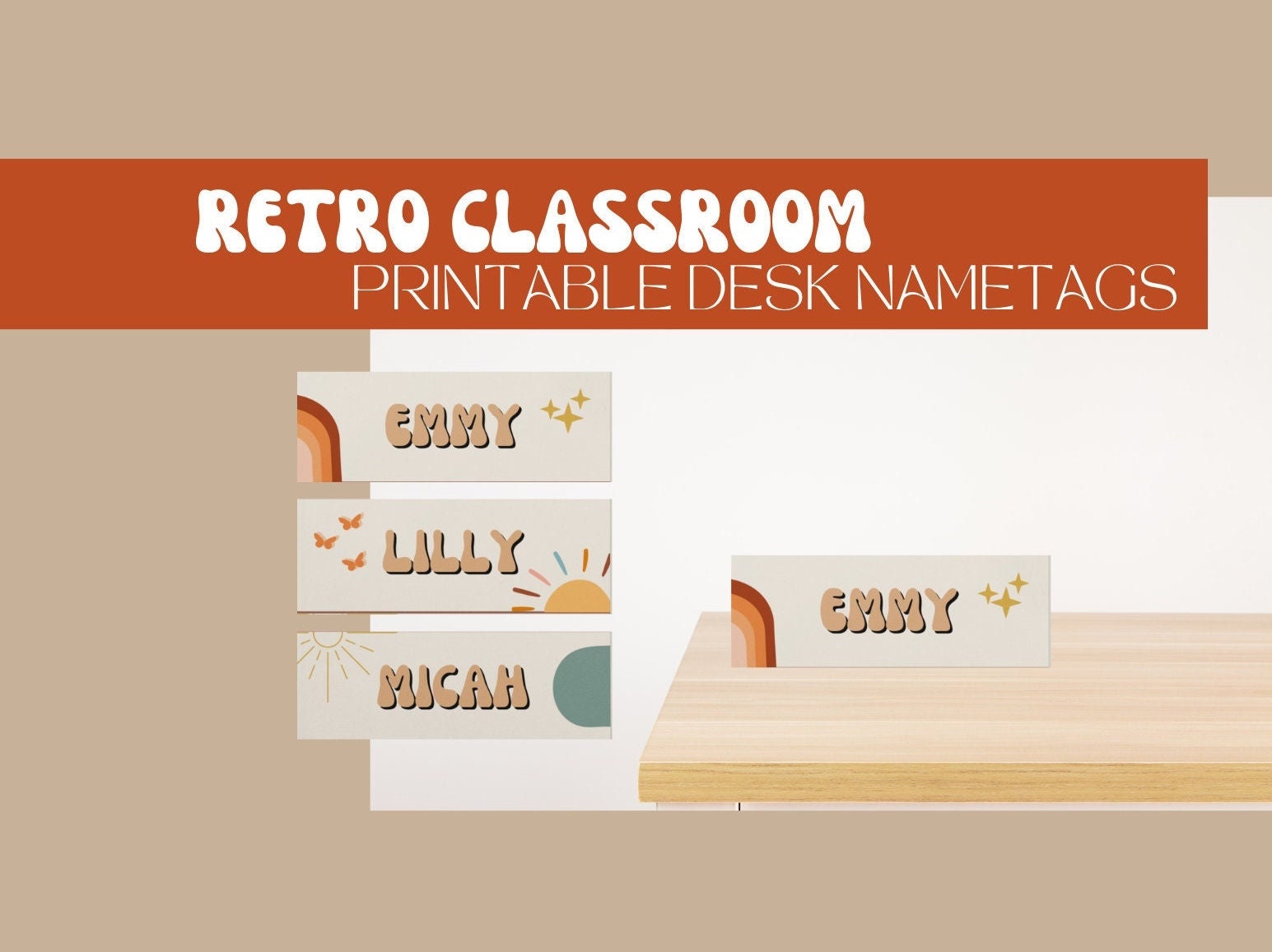 Boho Retro Classroom Rainbow Desk Labels Rainbow Teacher Downloads ...
