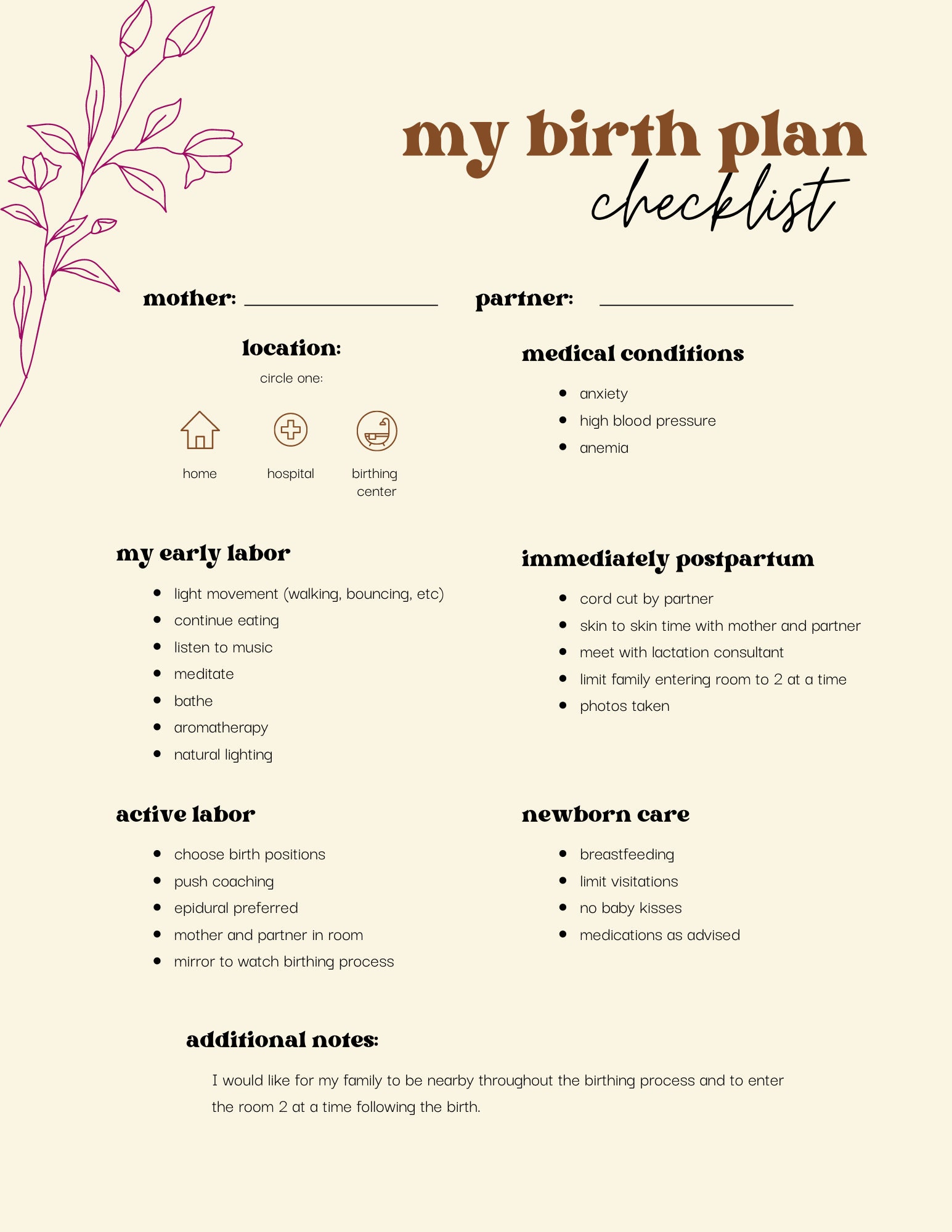 Birth Bundle Birth Plan Pregnancy Journal Canva Doula Template Hospital ...