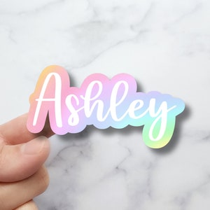 Custom Name Pastel Rainbow Outlined Sticker, Kids Name Sticker ...