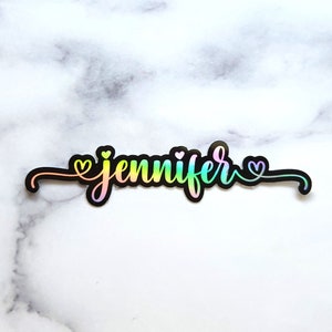 Holographic Custom Name Double Heart Swirls Sticker for Tumbler, Laptop ...