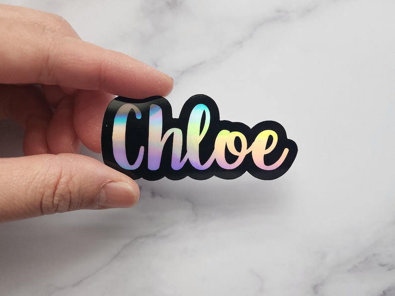 Holographic Outlined Cursive Custom Name Sticker for Bottles, Tumblers ...