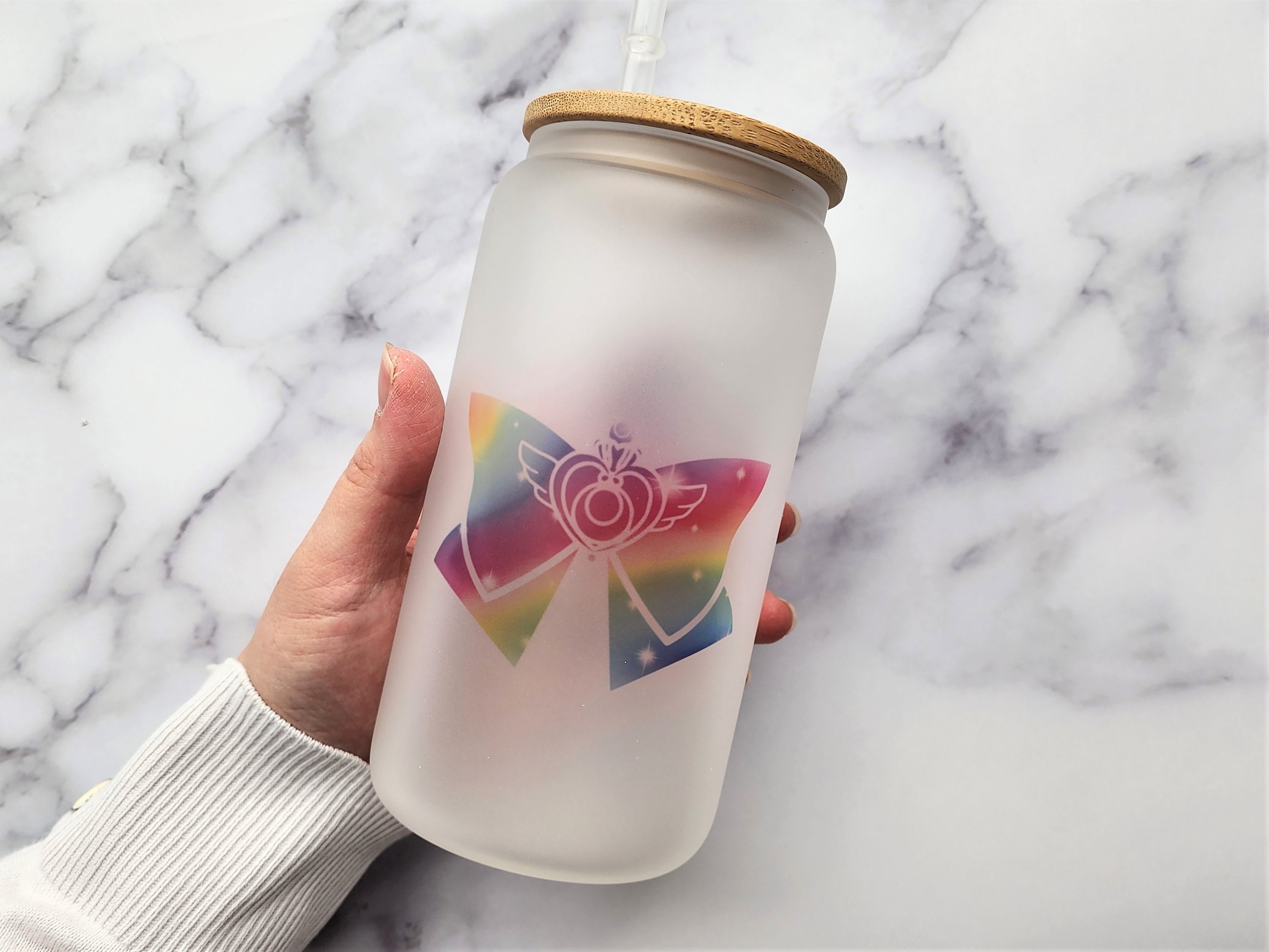 Rainbow Sailormoon 16 oz Frosted Glass Can Iced Coffee, Iced Tea sold ...