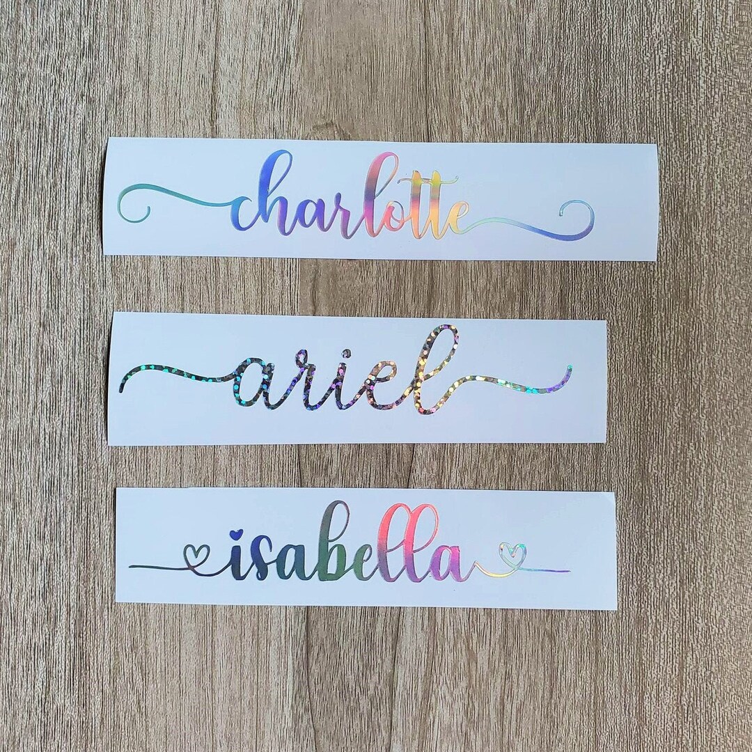 Holographic Name Vinyl Decal Swirls, Water Bottle Name Decal, Custom ...