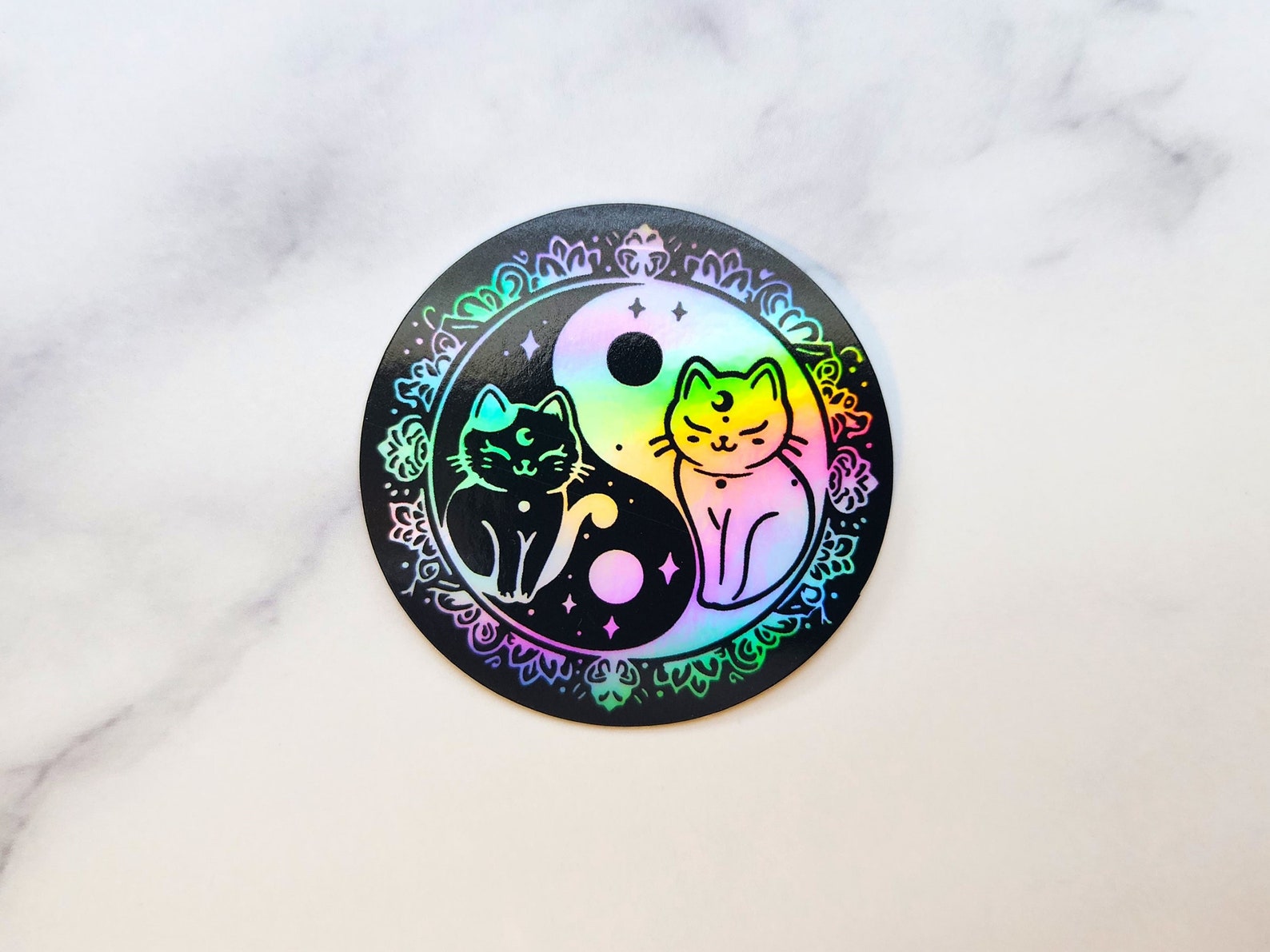 Holographic Yin Yang Cat Sticker for Bottle, Tumbler, Kindle, Car - Etsy