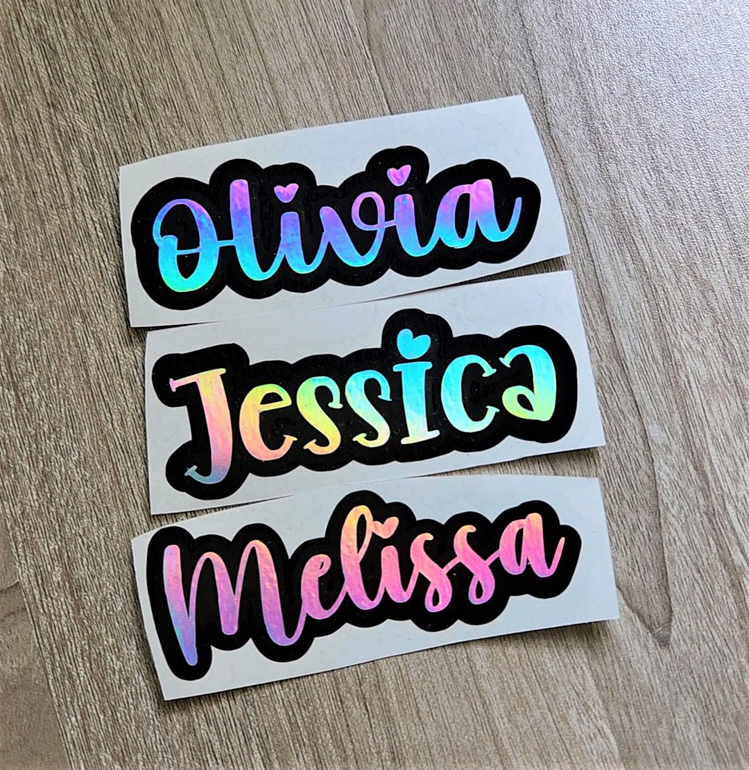 Layered Outlined Custom Name Vinyl Decal, Holographic Name Sticker for ...