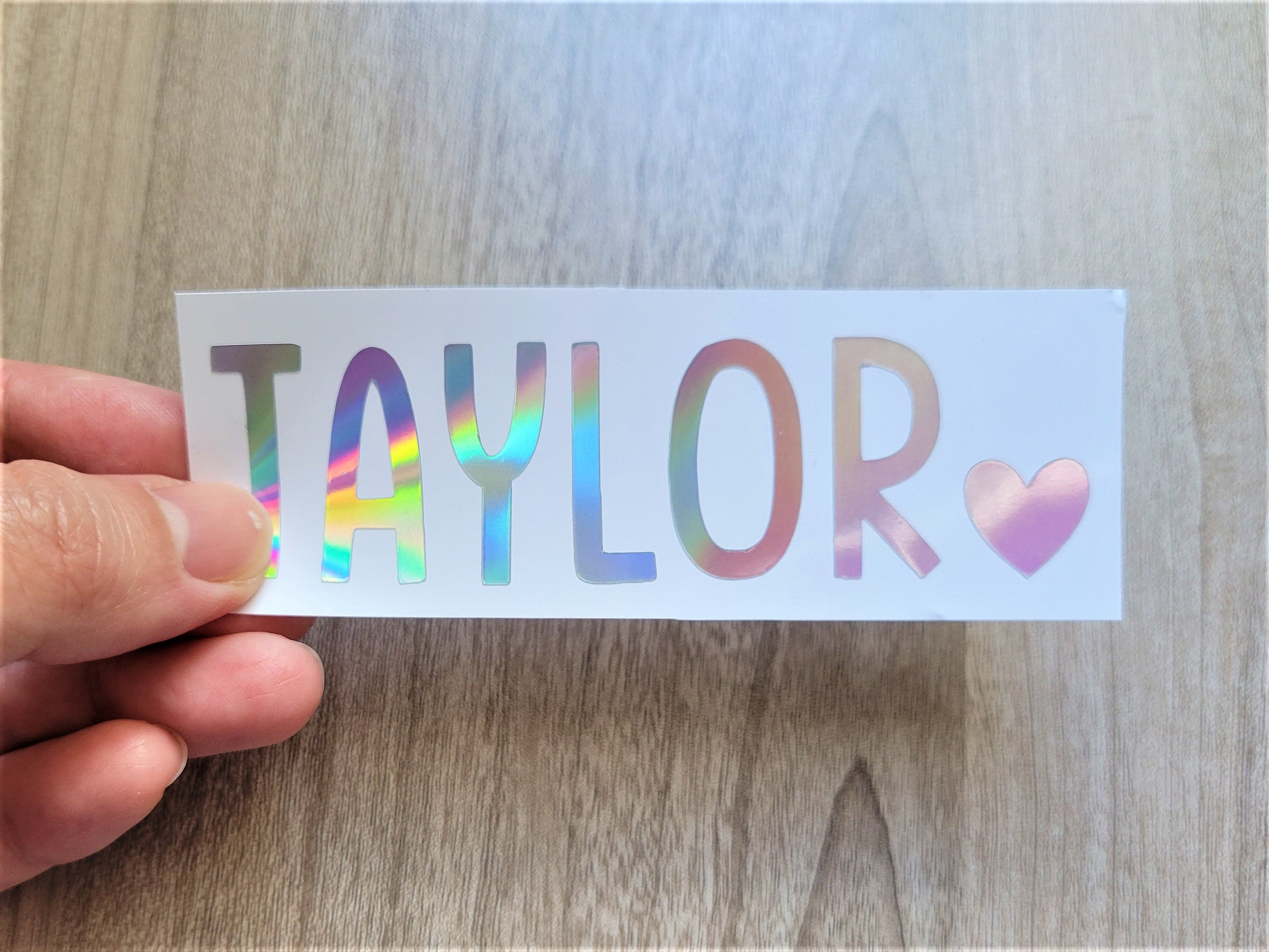 Holographic Name Heart Decal Sticker Custom Text Decal for | Etsy