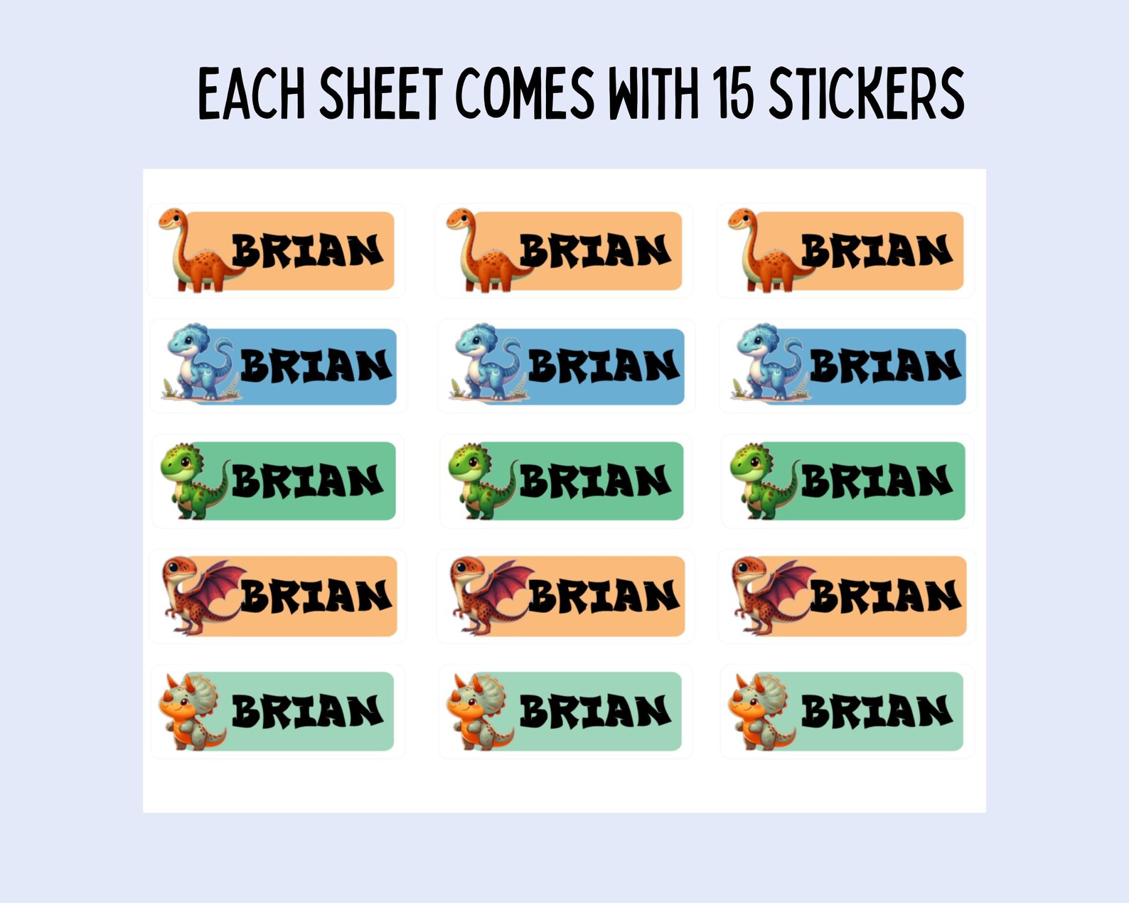Personalized Dinosaur Name Stickers: Daycare, School Labels (15 ...